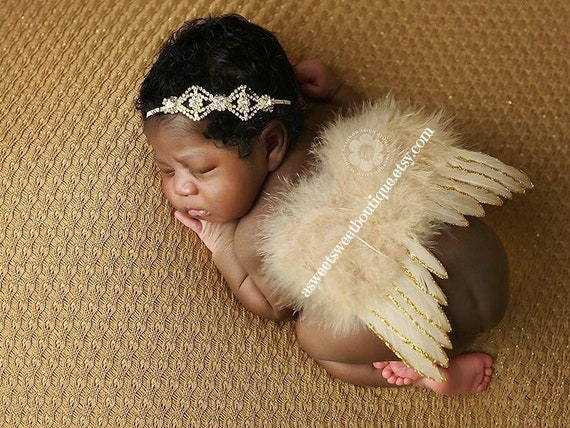 Gold Feather Angel Wings Gold Newborn Headband Baby Girl | Etsy
