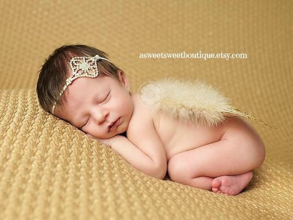Gold Feather Angel Wings Gold Newborn Headband Baby Girl - Etsy