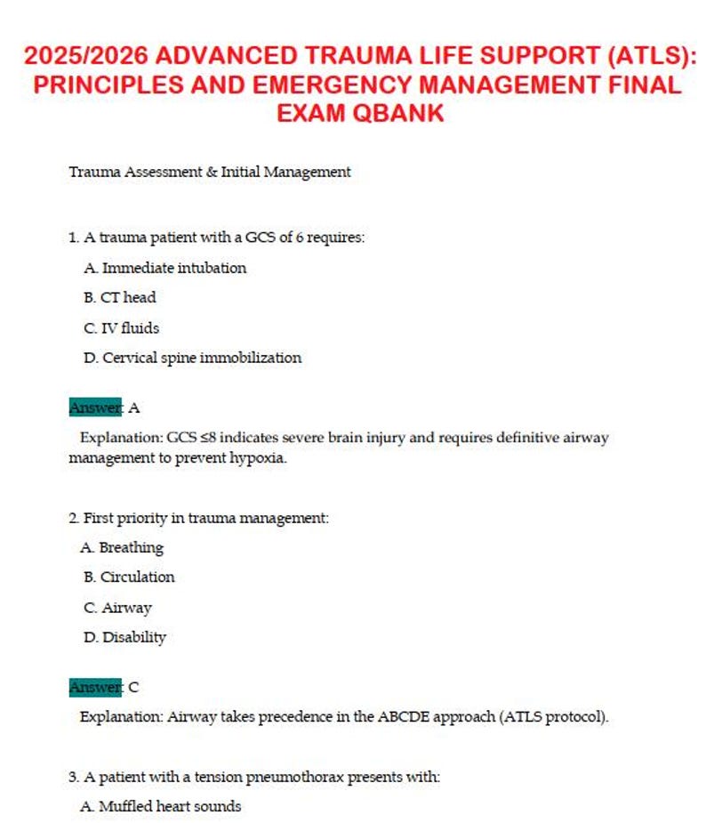 2025/2026 ATLS (Advanced Trauma Life Support) Abschlussprüfung ...