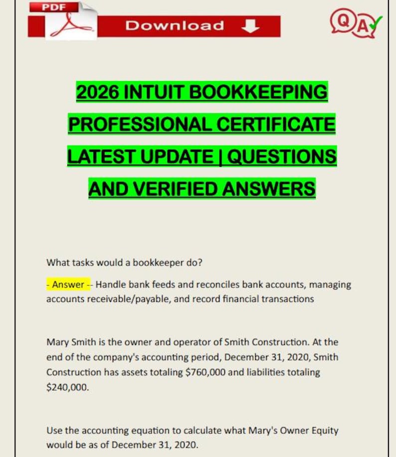 2025/2026 Intuit Bookkeeping Professional Certificate Latest Update ...