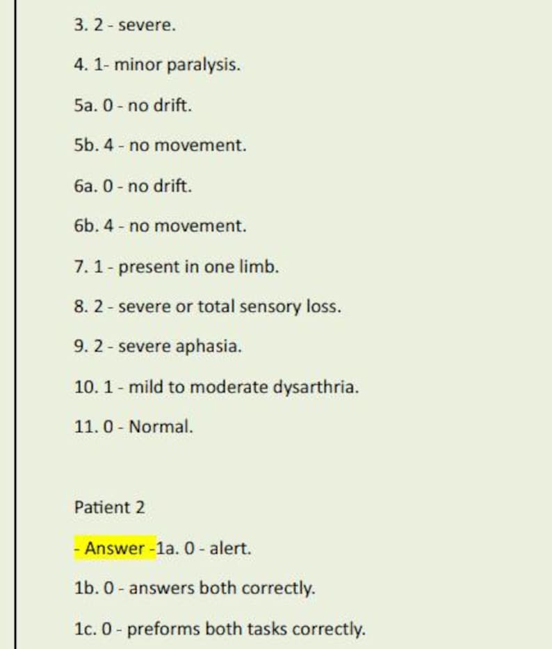 2025/2026 NIHSS Group A,B,C,D,E - Version V5 Patients 1-6, NIH Stroke ...