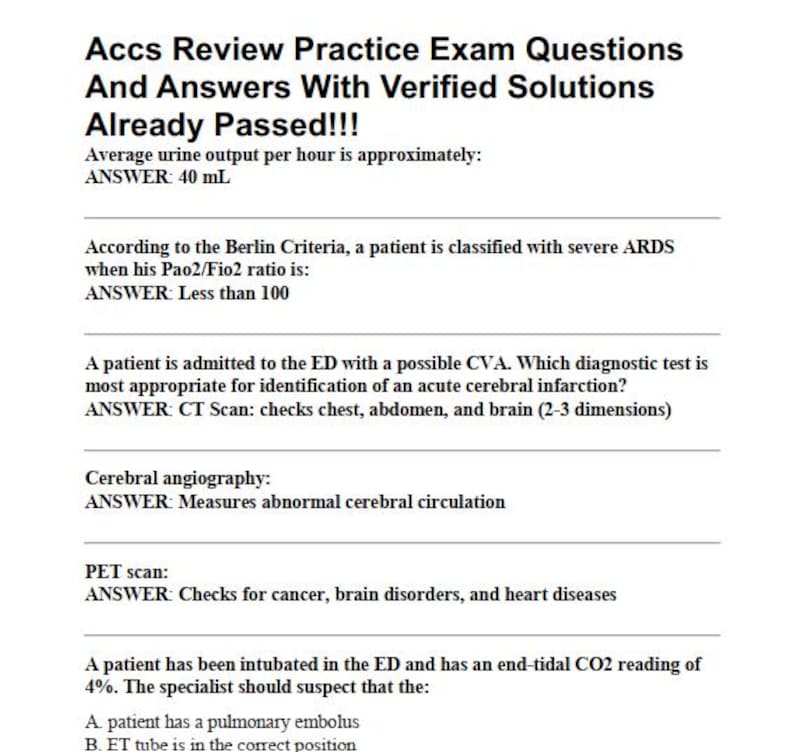 LATEST 2026 ACCS Exam ACTUAL, Respiratory Critical Care, Accs Review ...