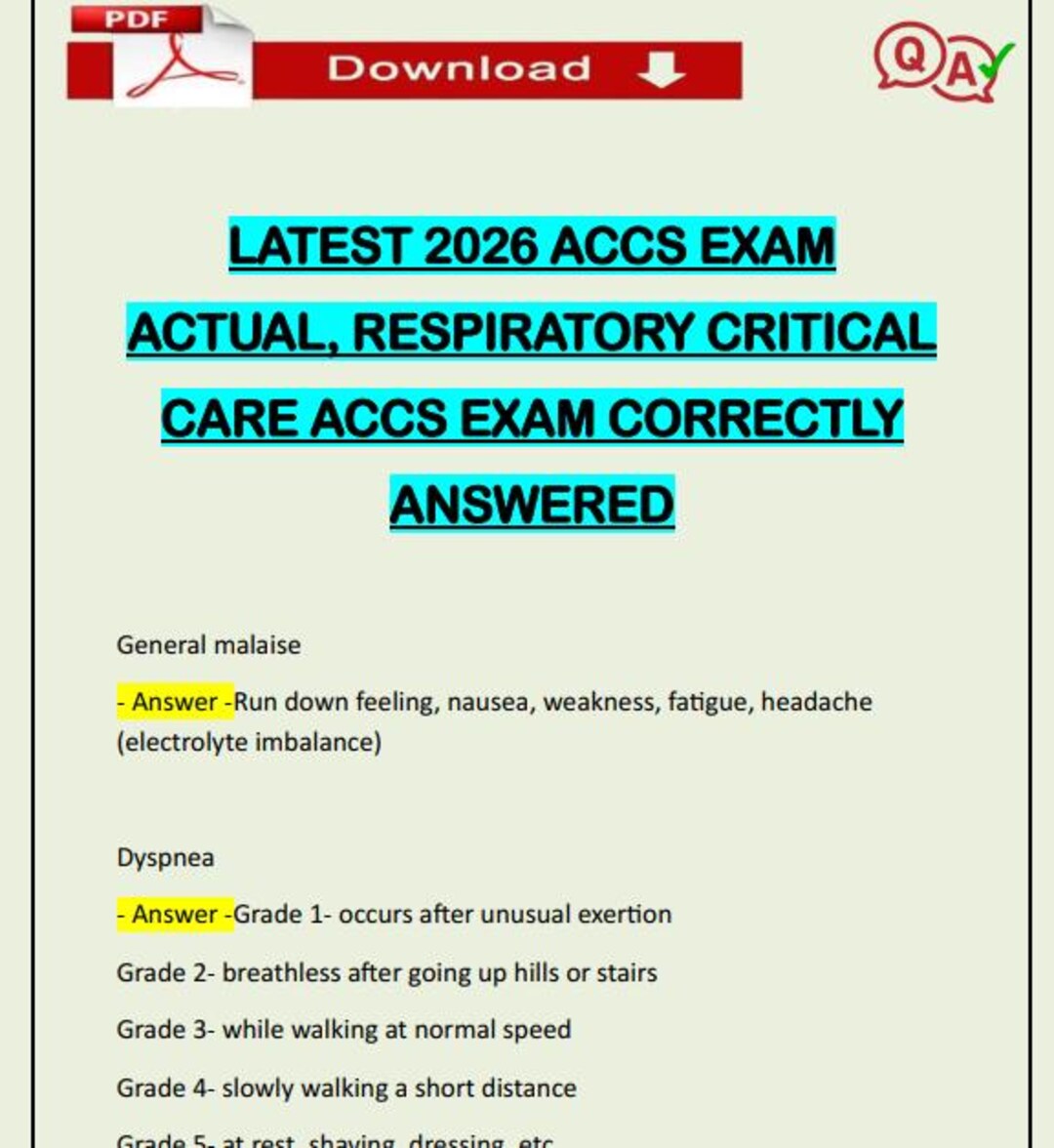 LATEST 2026 ACCS Exam ACTUAL, Respiratory Critical Care, Accs Review ...