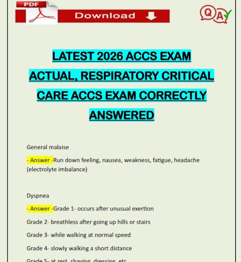 LATEST 2026 ACCS Exam ACTUAL, Respiratory Critical Care, Accs Review ...