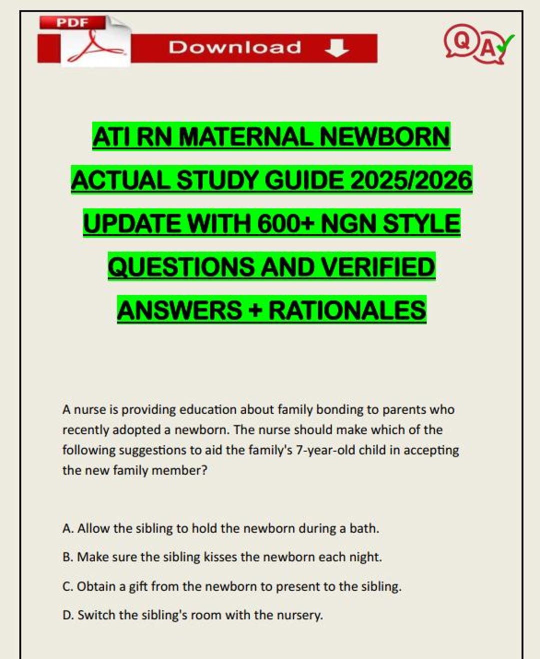 ATI RN Maternal Newborn Actual Study Guide 2026 Update With 600+ NGN ...