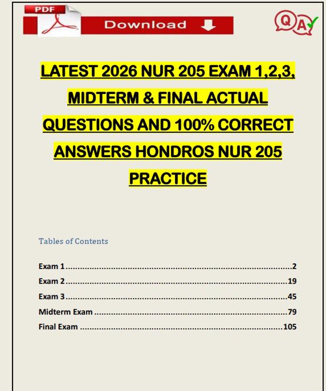 2026 Updated NUR 205 Exam Practice Q&A (PDF Download) - Etsy
