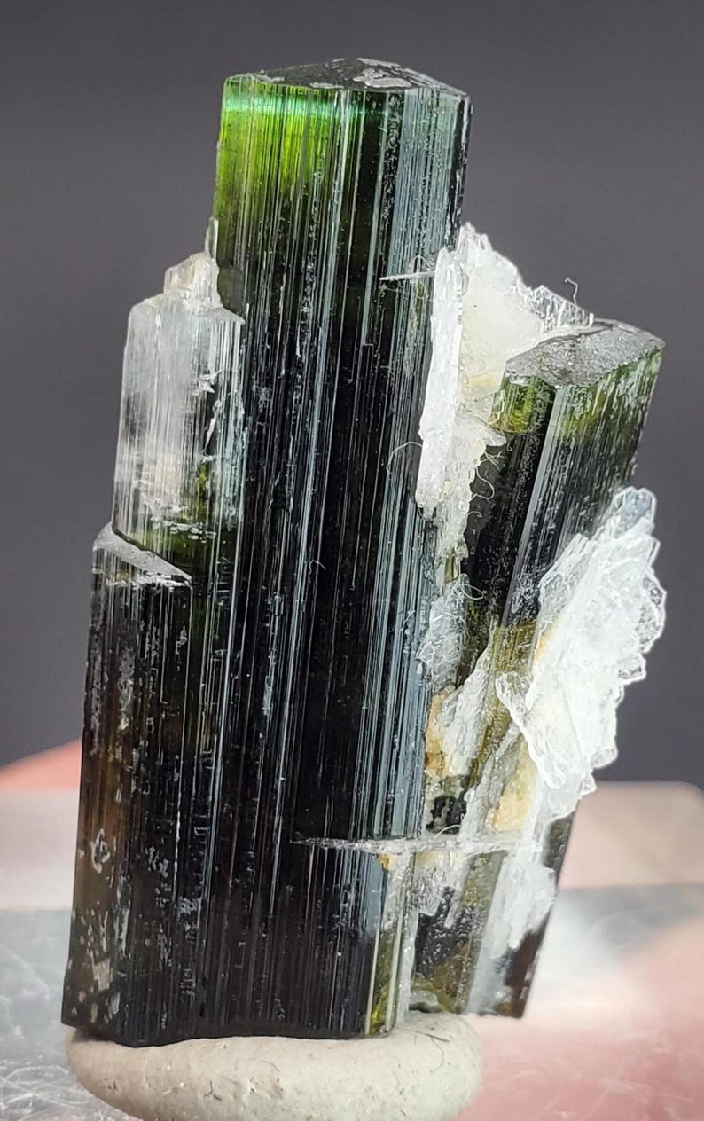 Green Cap Tourmaline Crystal With Albite (47 Carats) - Etsy