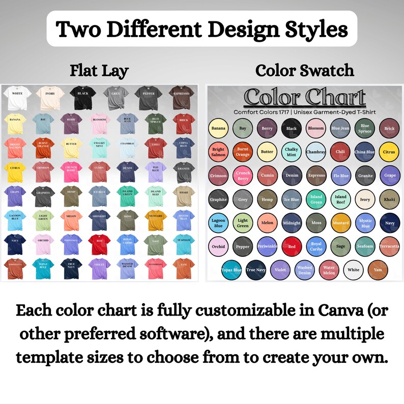 Comfort Colors 1717 Editable Color Chart | 55 Colors | T-shirt Color ...