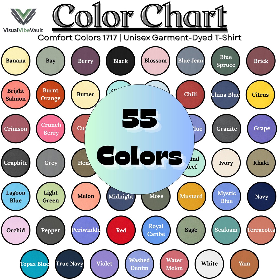 Comfort Colors 1717 Editable Color Chart | 55 Colors | T-shirt Color ...
