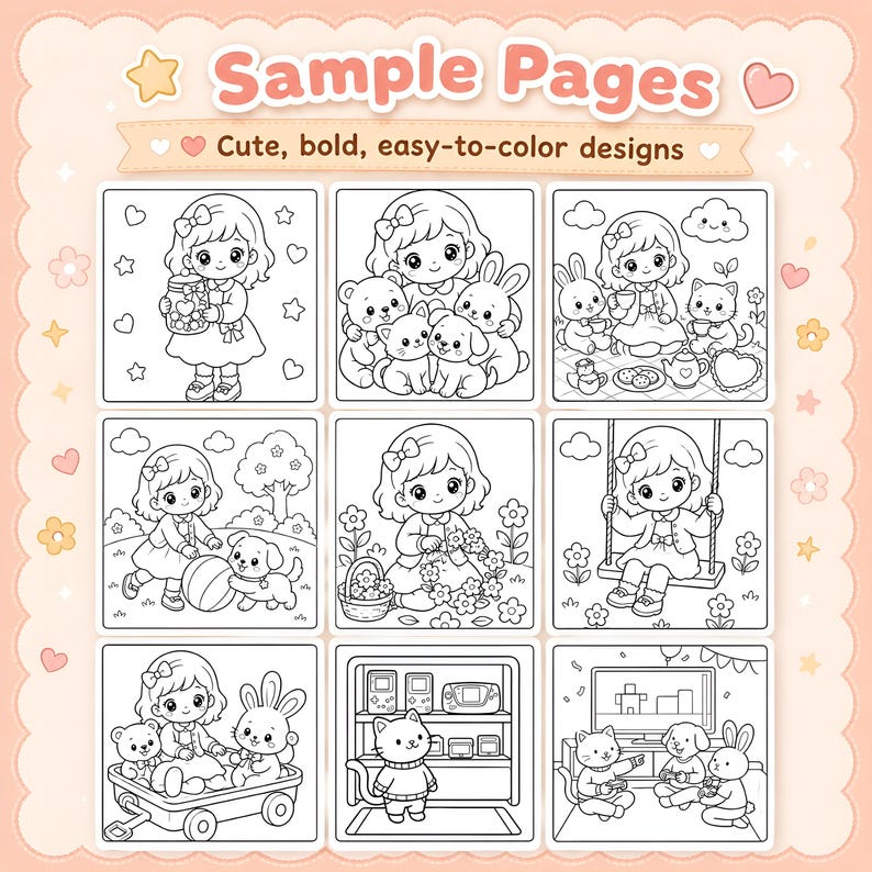 Kawaii Little Girl Friend Coloring Book, Cozy Tea Party Activity ...