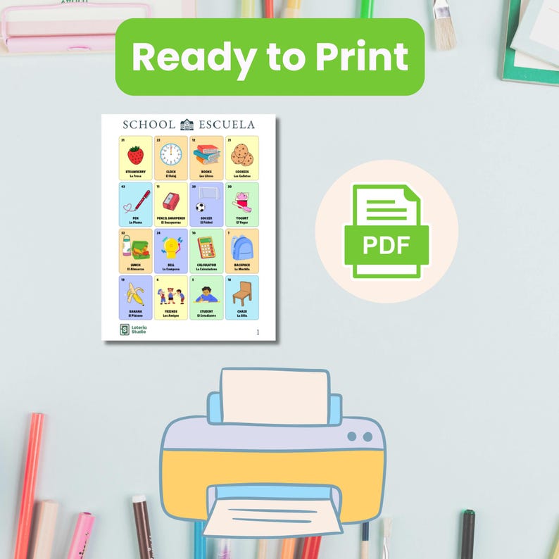School Loteria Game | Bilingual English & Spanish | Printable Classroom ...