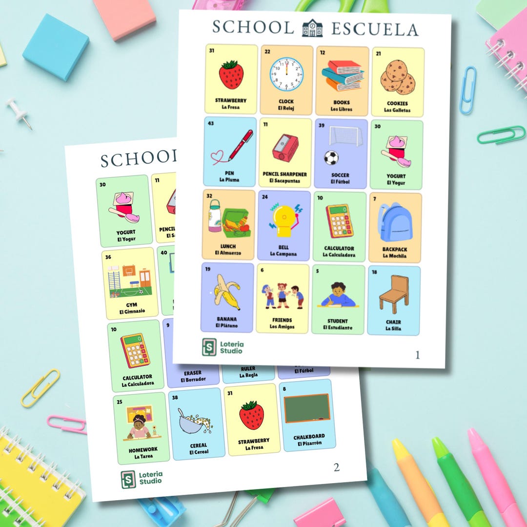School Loteria Game | Bilingual English & Spanish | Printable Classroom ...