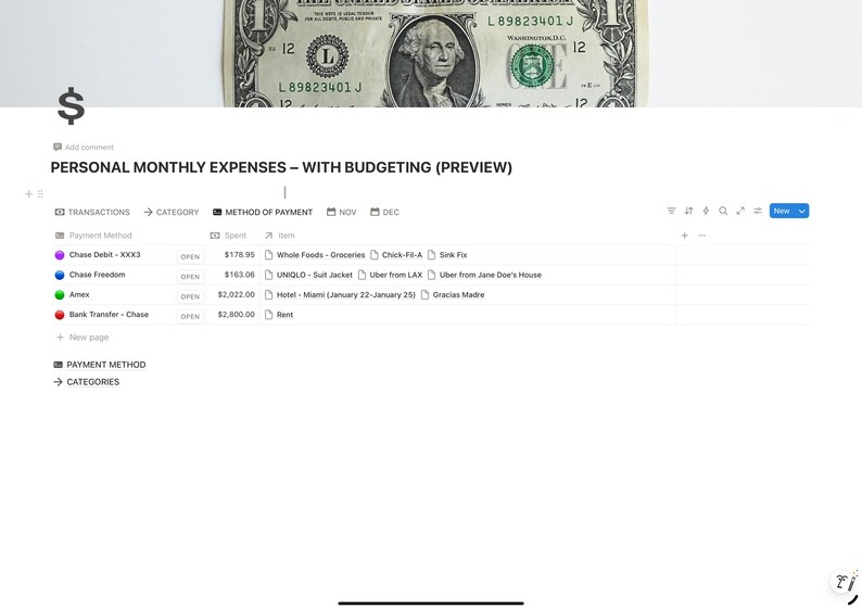 Personal Expenses + Budget (template) | for NOTION - Etsy