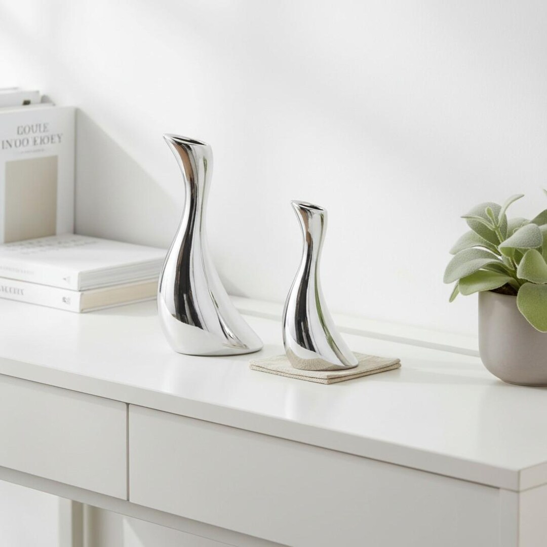 Silver Electroplated Ceramic Vase – Streamline Modern Minimalist Home ...