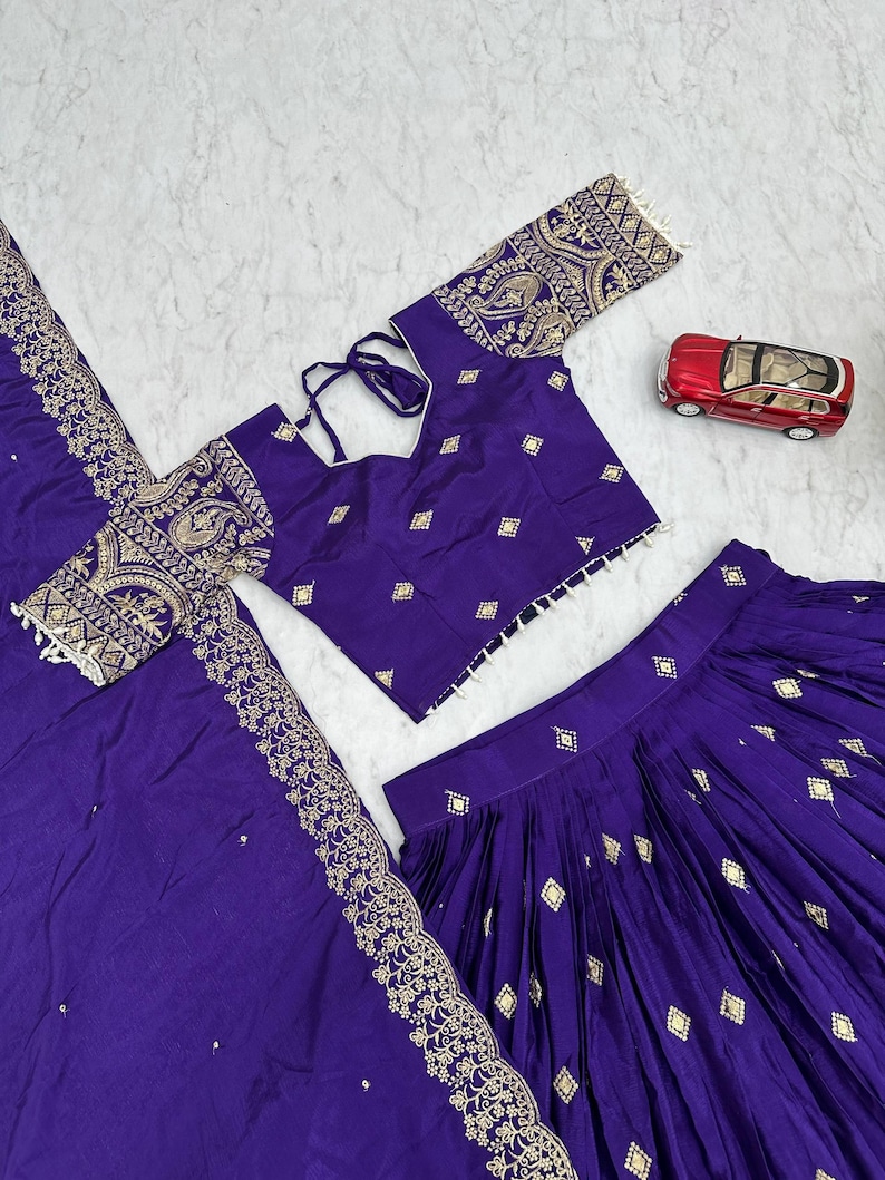 Purple Embroidered Lehenga Choli: Indian Wedding Outfit, Sequins Work ...