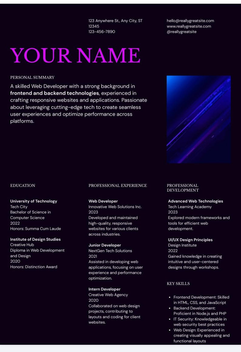 Modern Futuristic Resume Template | Professional CV Design | Editable ...