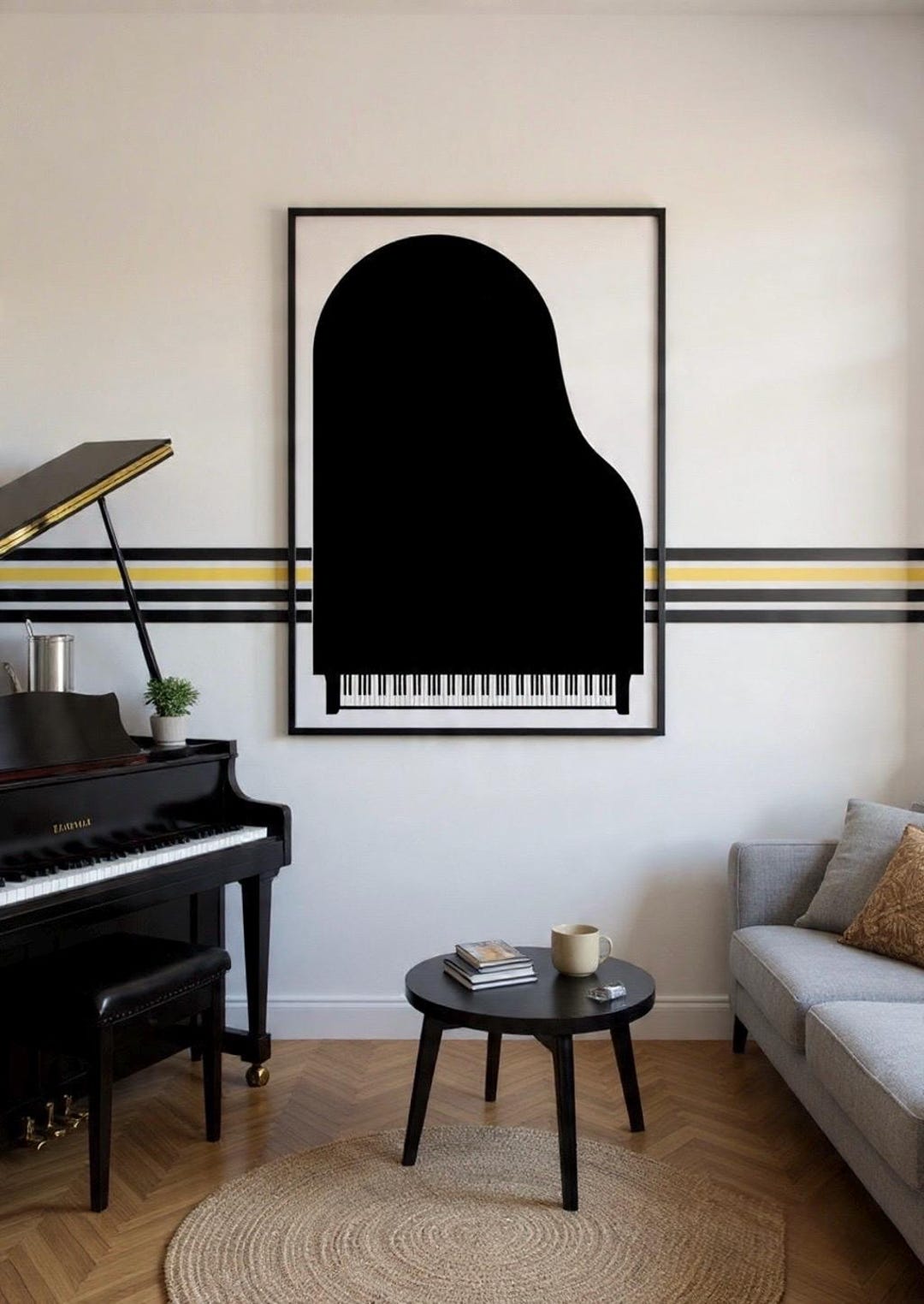Minimalist Grand Piano Wall Art – Modern Decor Room Line Art Printable ...
