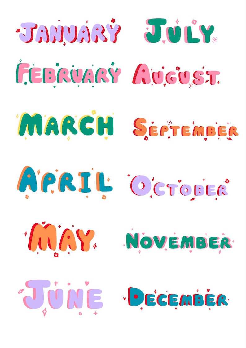 Months of the Year Planner Stickers | 2026 Calendar PNG (digital ...