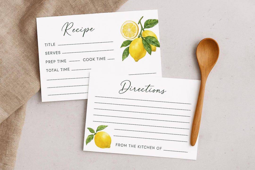 Printable Lemon Recipe Cards - Etsy
