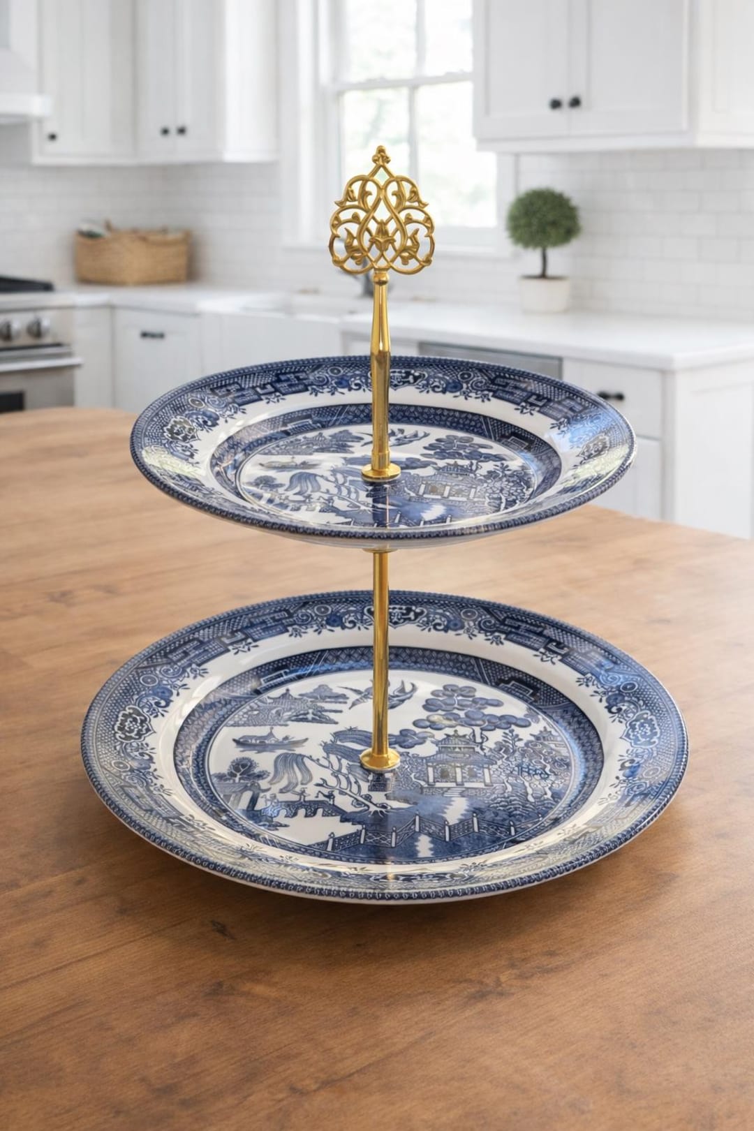 Vintage Blue Willow Two Tier Serving Stand | Cottagecore Dessert ...