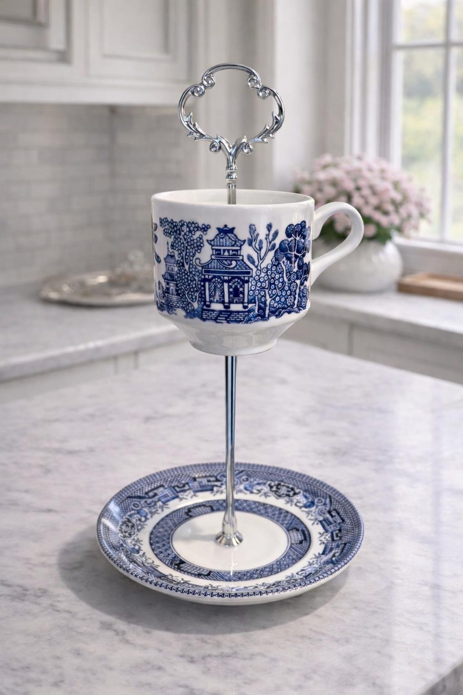 Vintage Blue Willow Teacup Stand | Fruit Display Stand - Etsy