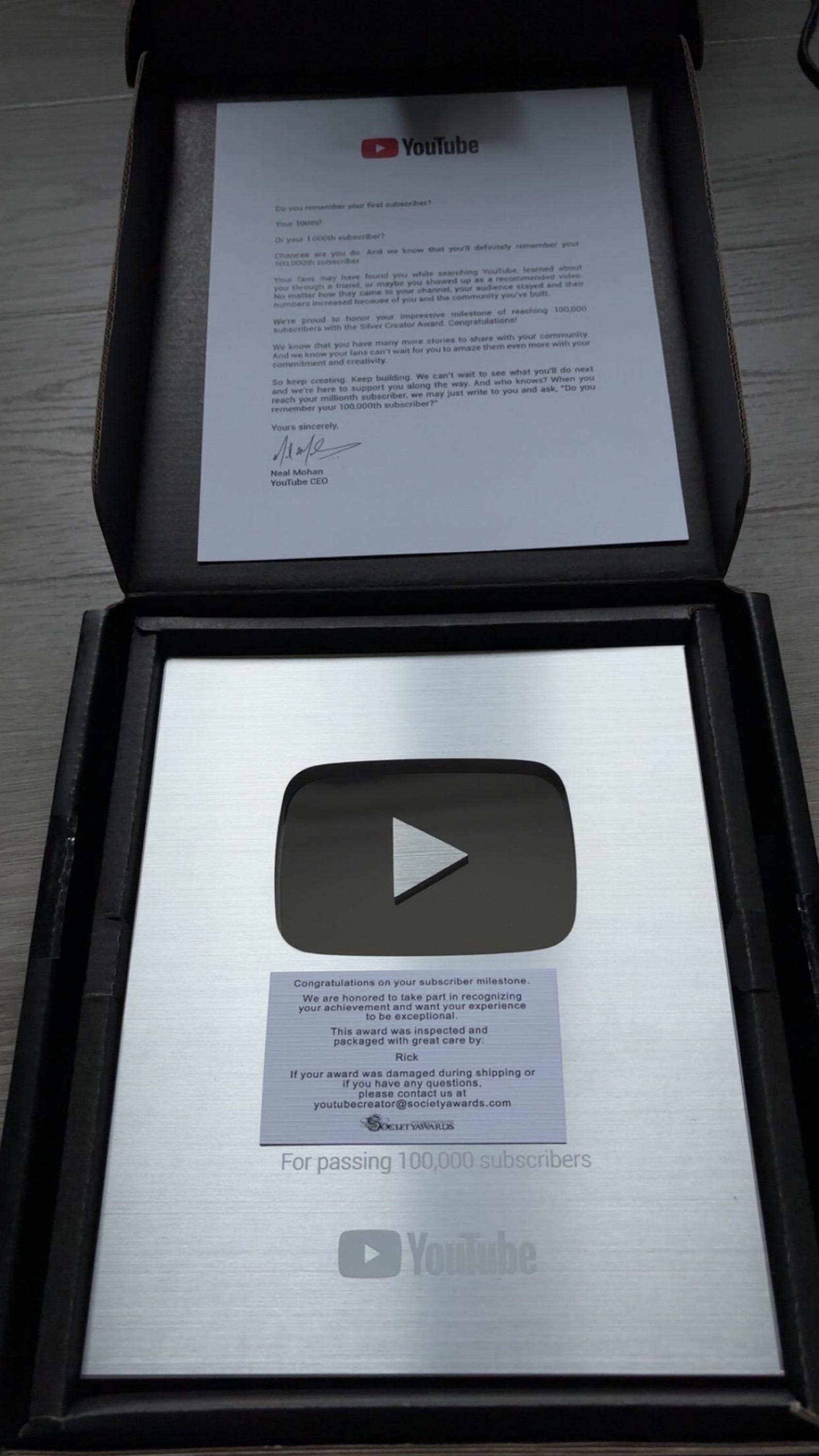 Authentic Youtube Play Button Plaque (silver) - Etsy