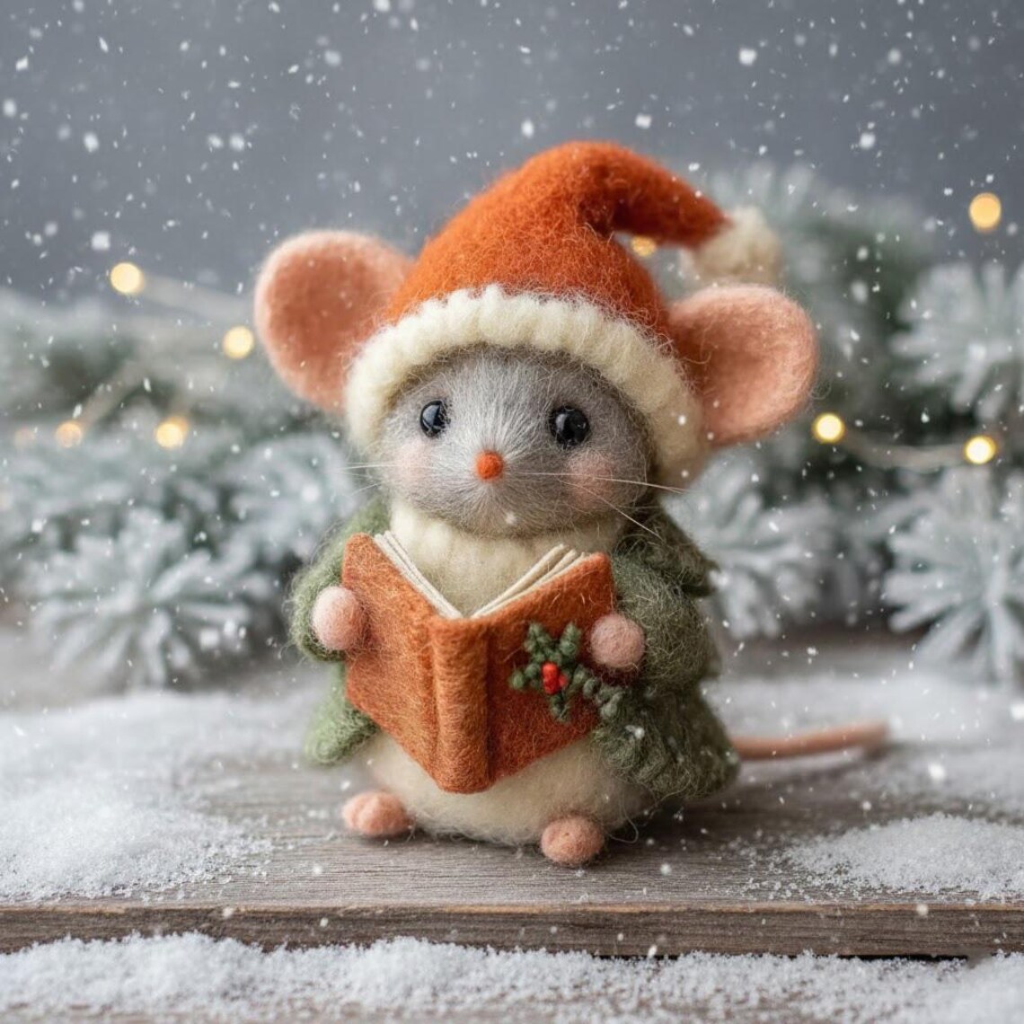 Handmade Needle Felted Mouse Holding a Tiny Book – Miniature Library ...