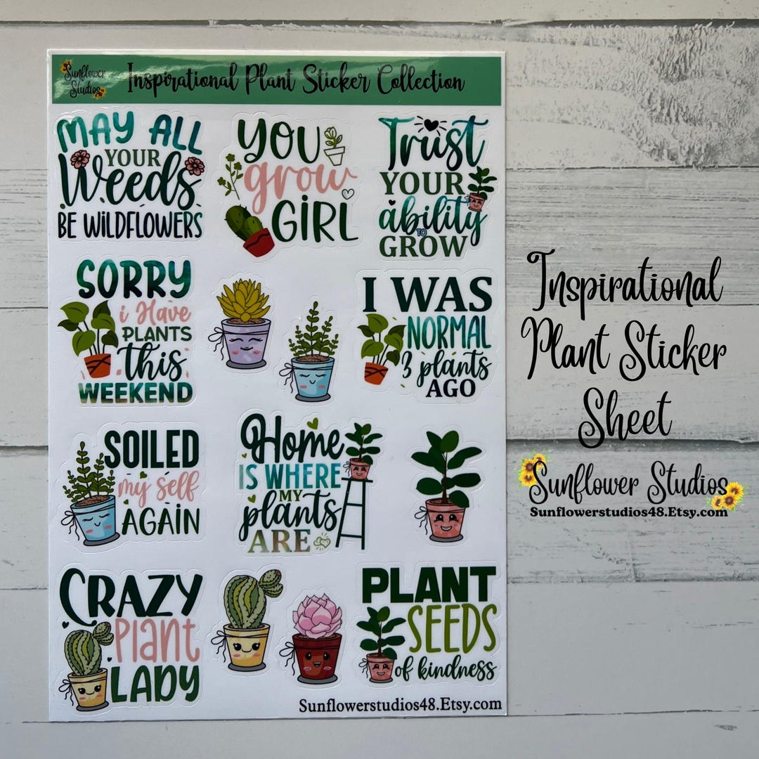 Inspirational Plant Sticker Sheet, Waterproof, Stickers for Water ...