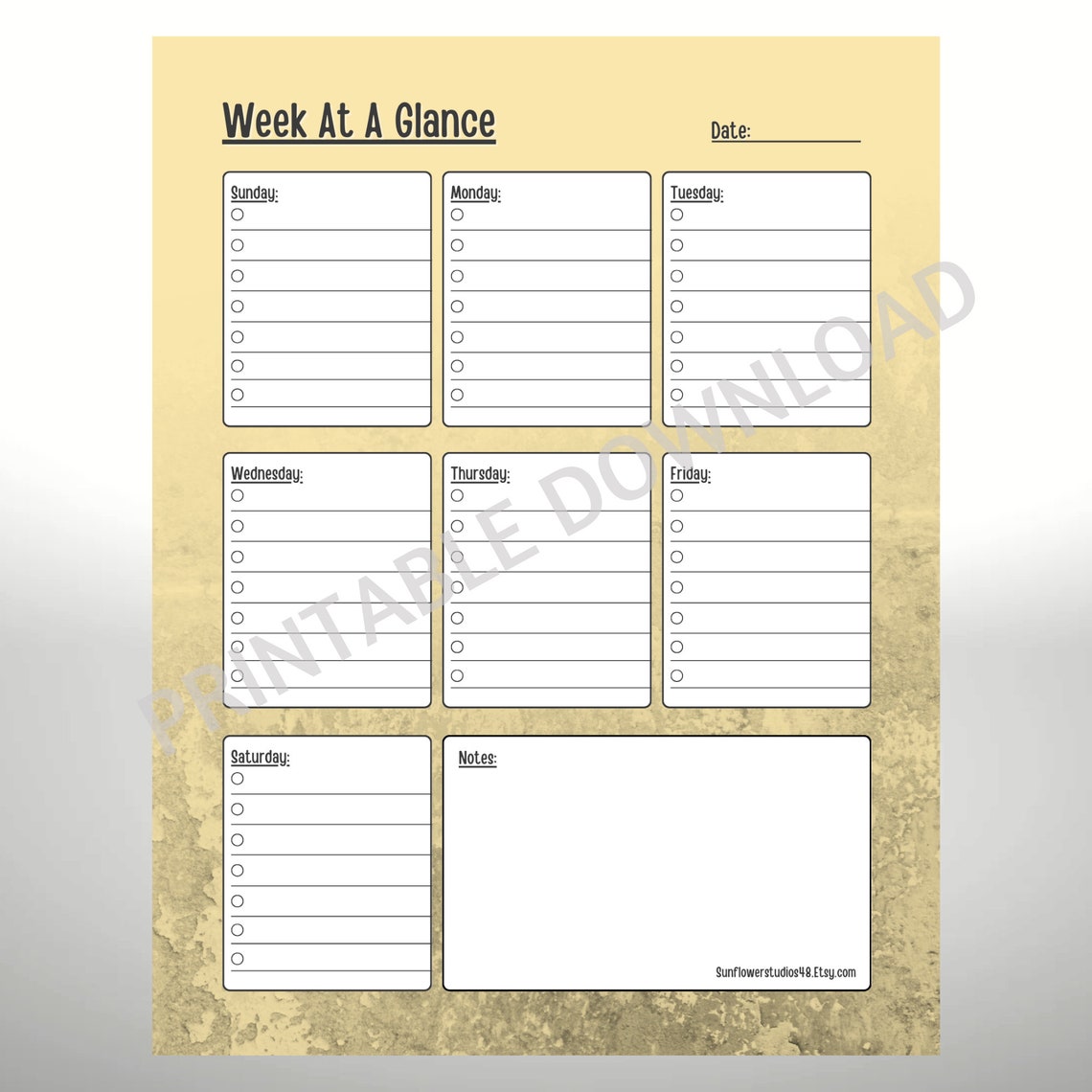 Week at a Glance Planner Page, Printable, Journal Instant Download-5 ...