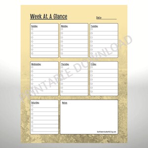 Week at a Glance Planner Page, Printable, Journal Instant Download-5 ...