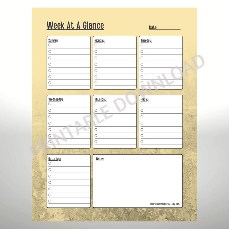 Week at a Glance Planner Page, Printable, Journal Instant Download-5 ...