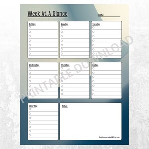 Week at a Glance Planner Page, Journal, Printable Instant Download-5 ...