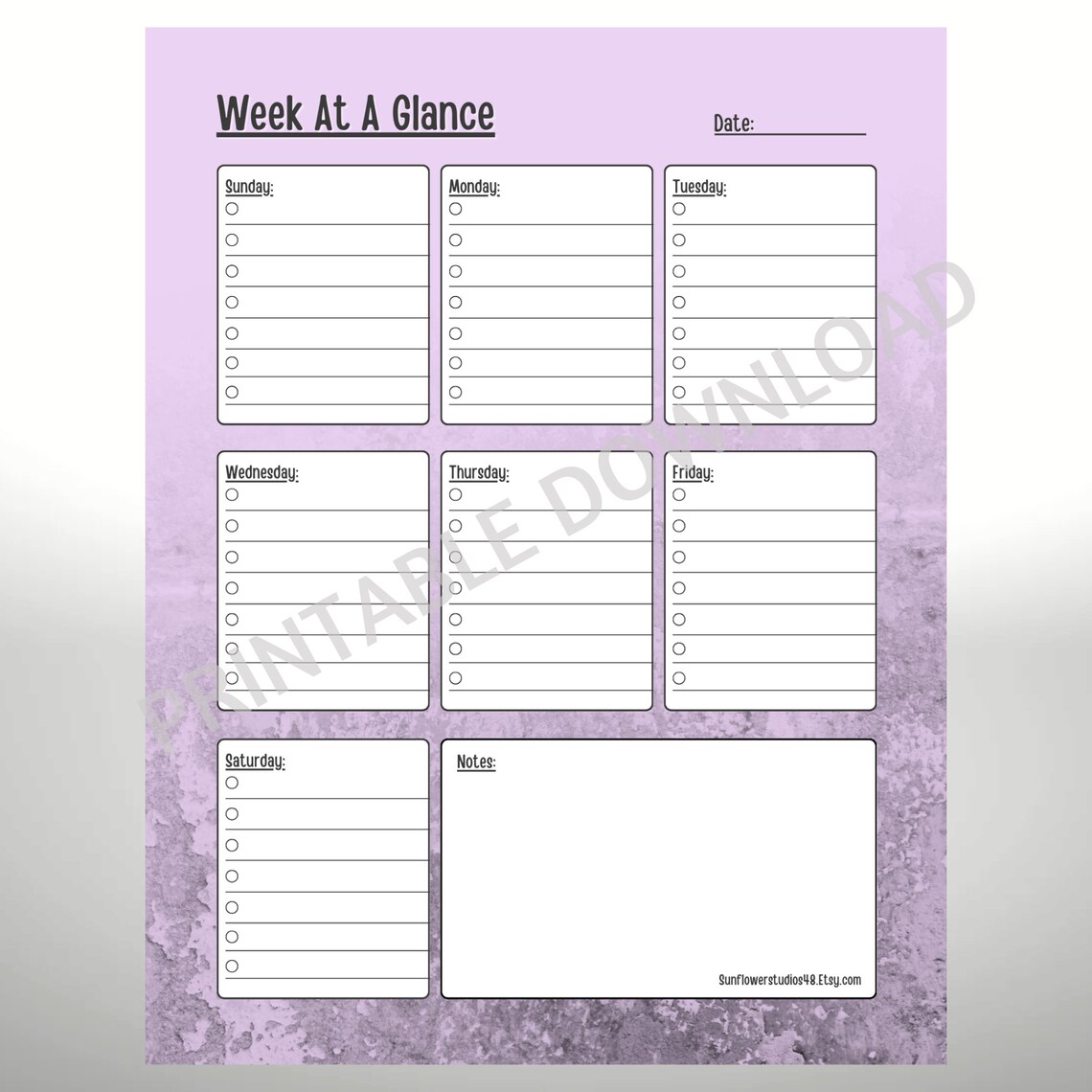 Week at a Glance Planner Page, Printable, Journal Instant Download-5 ...