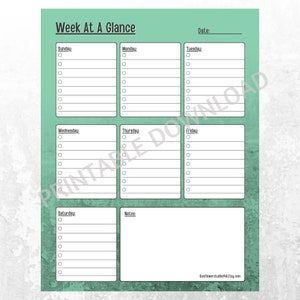 Week at a Glance Planner Page, Journal, Printable Instant Download-5 ...