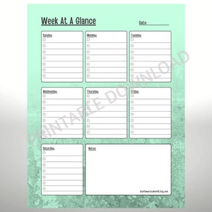 Week at a Glance Planner Page, Printable, Journal Instant Download-5 ...