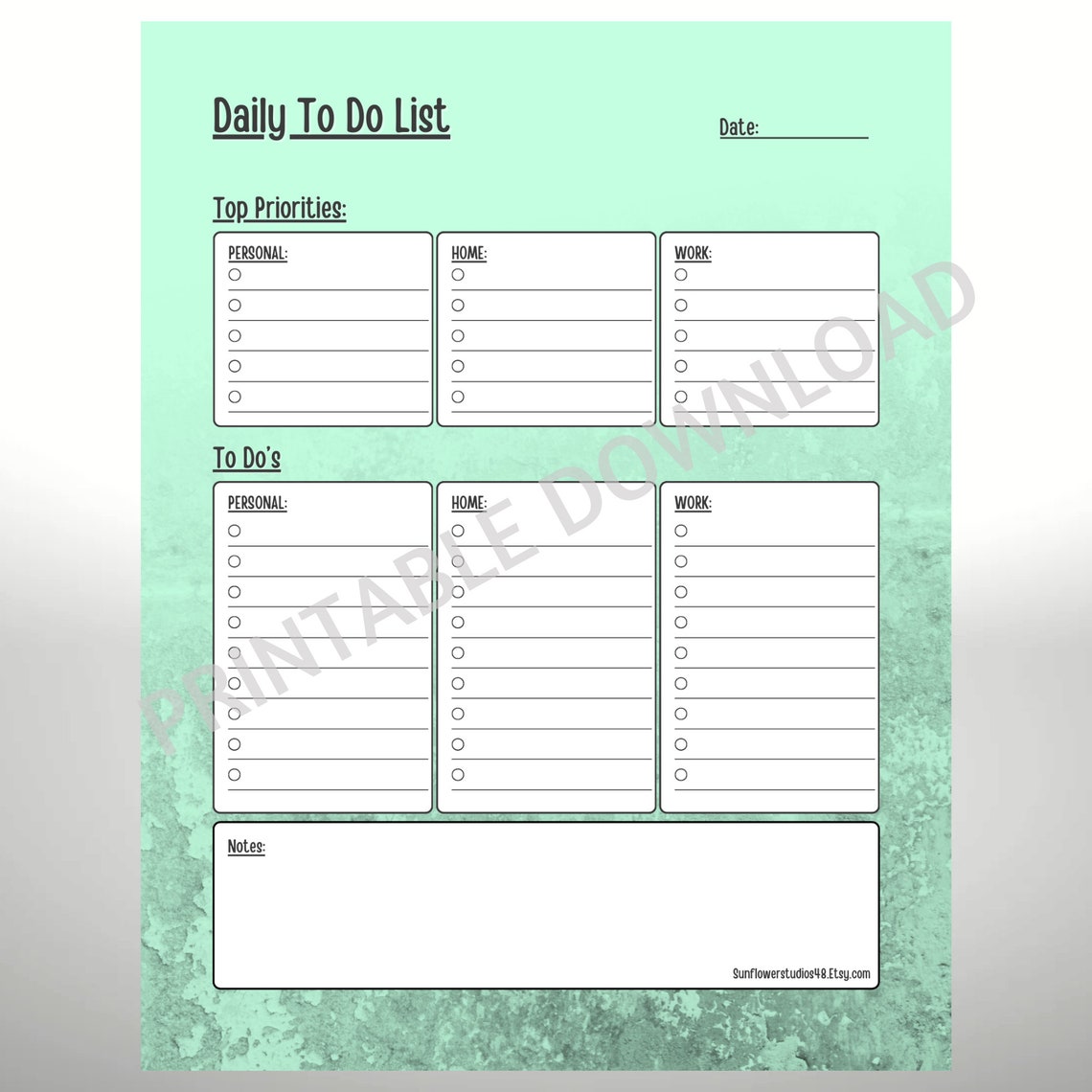 Daily to Do List Planner Page, Journal, Printable Instant Download-5 ...