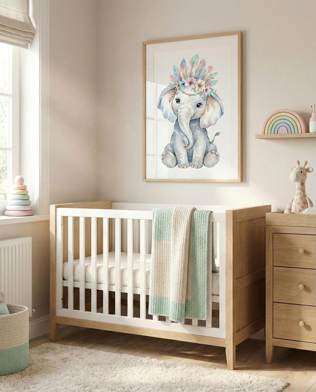 Boho Nursery Wall Art, Watercolor Baby Elephant Print, Safari Animal ...