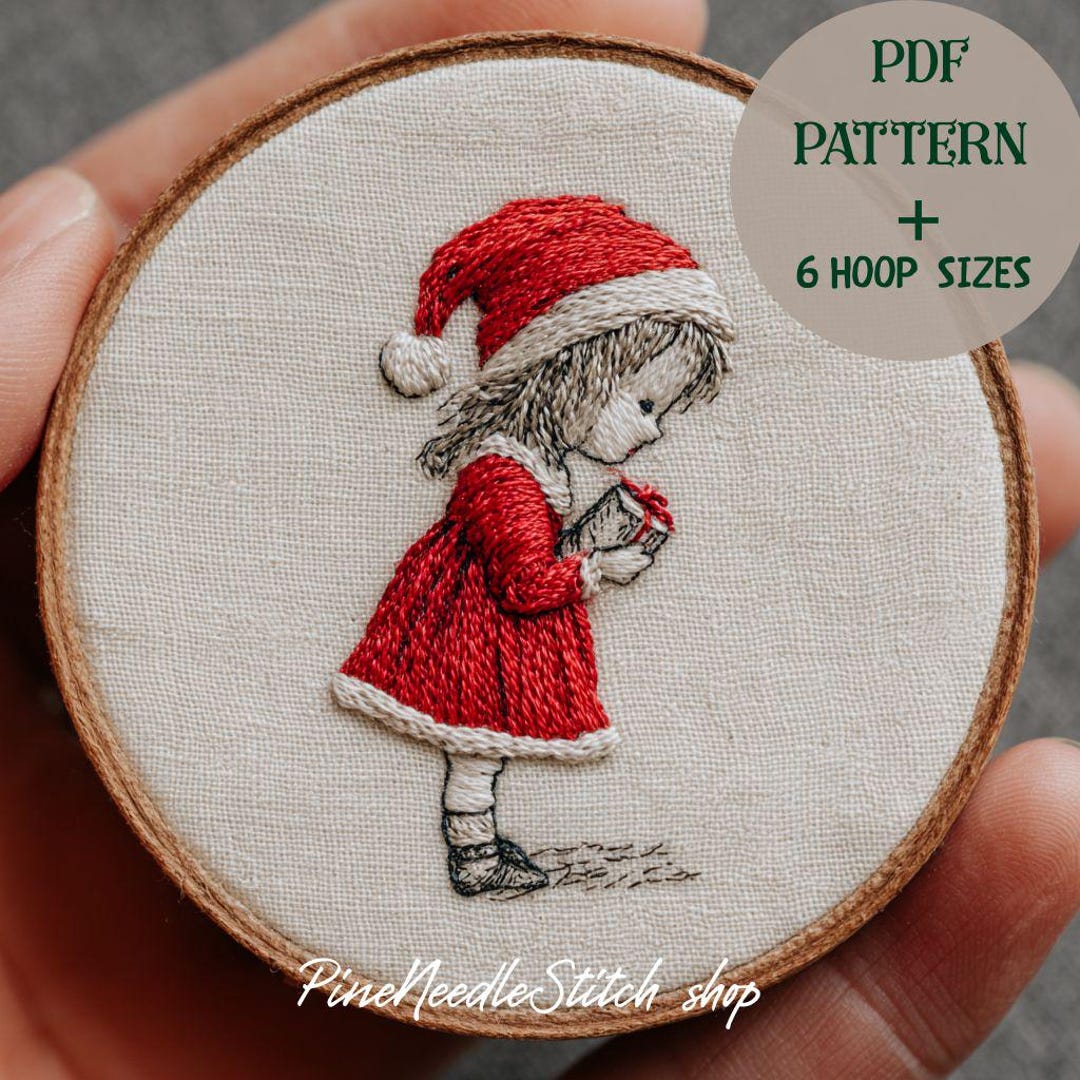 Christmas Girl Embroidery Pattern, Hand Stitching Design (PDF) - Etsy