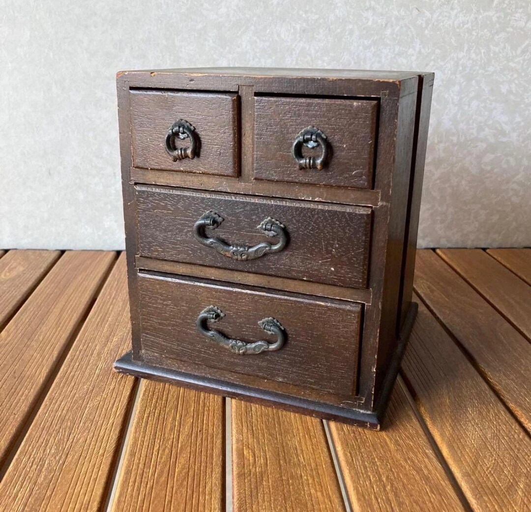 Showa Retro Japanese Wooden Mini Chest 3-tier 4-drawer Small Tansu ...