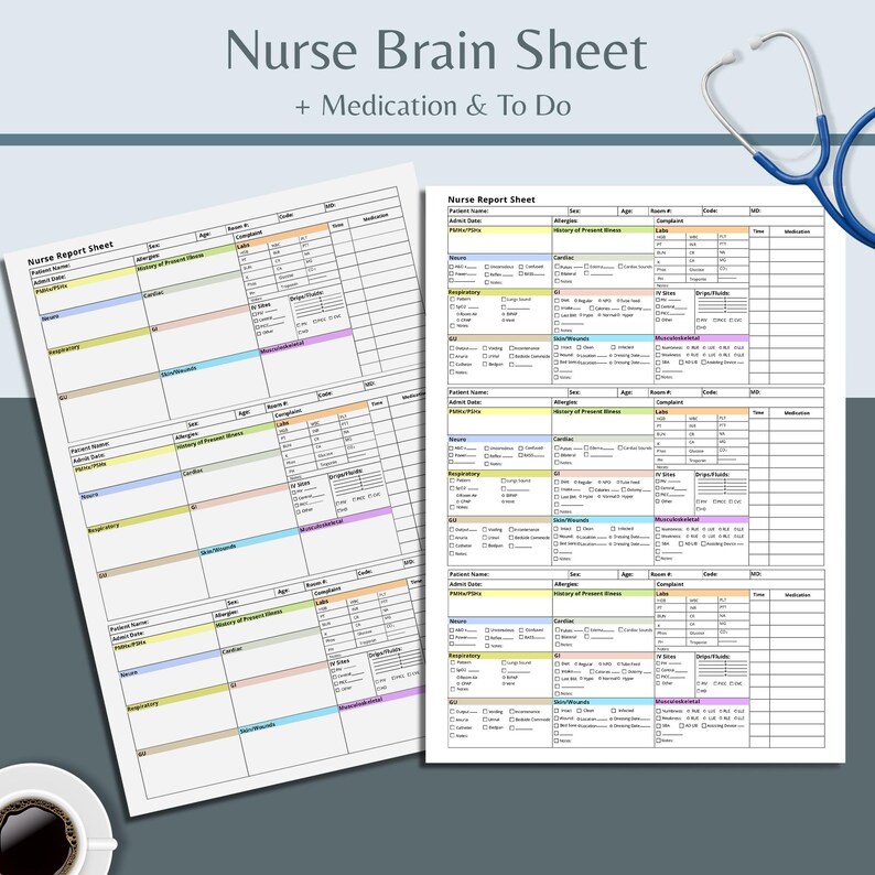 Nurse Report Sheet, Med Surg Sheets, Nurse Brain Sheet Multi Patient ...