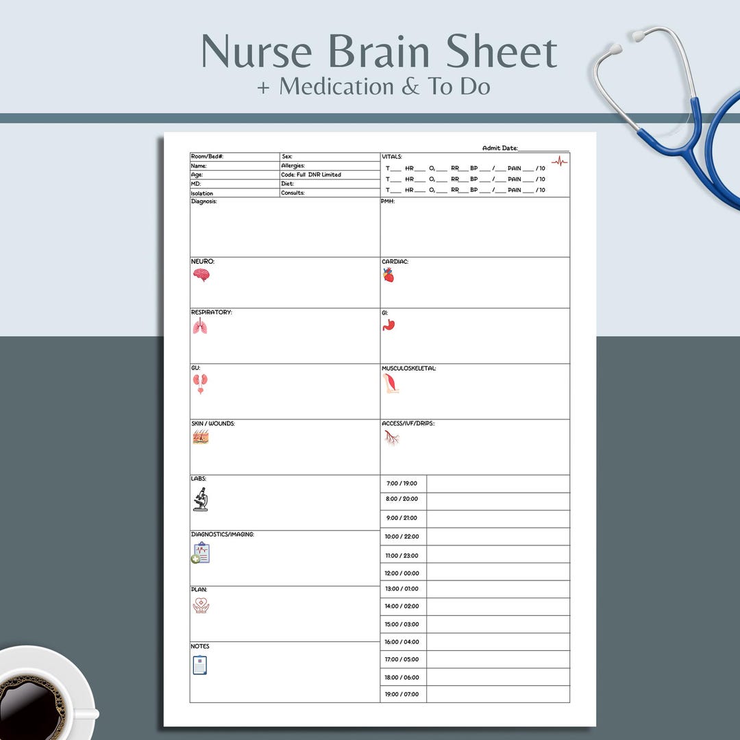 Nurse Brain Sheet, Med Surg Report Sheet, Med Surg Tele Report Sheet ...