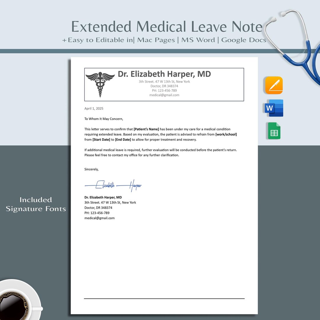 Extended Absence Doctor's Note, Doctor Excuse for Work, Doctor Excuse ...