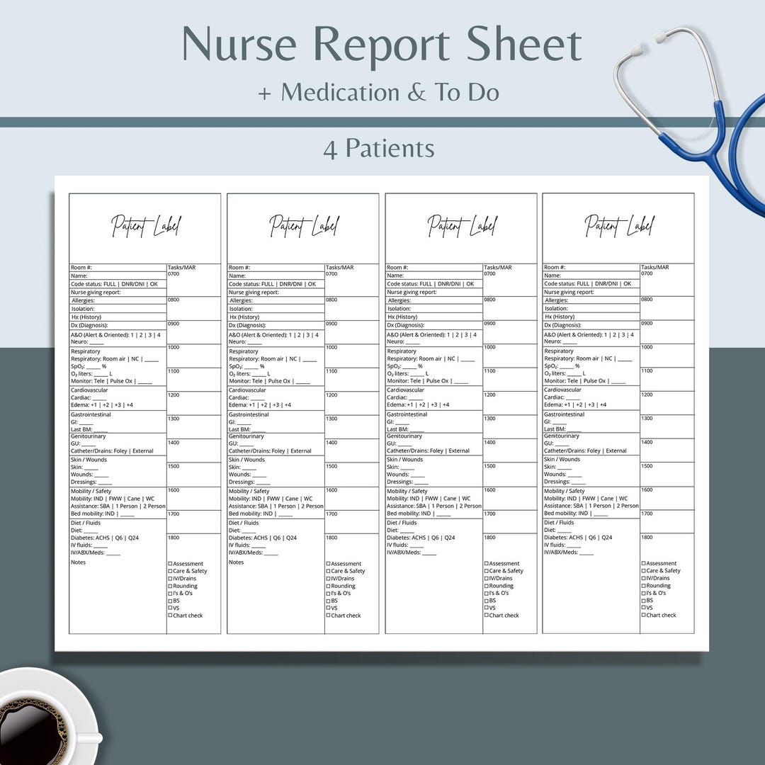 4 Patient Nurse Report Sheet , Med Surg, ICU, ER, Multi-patient Handoff ...