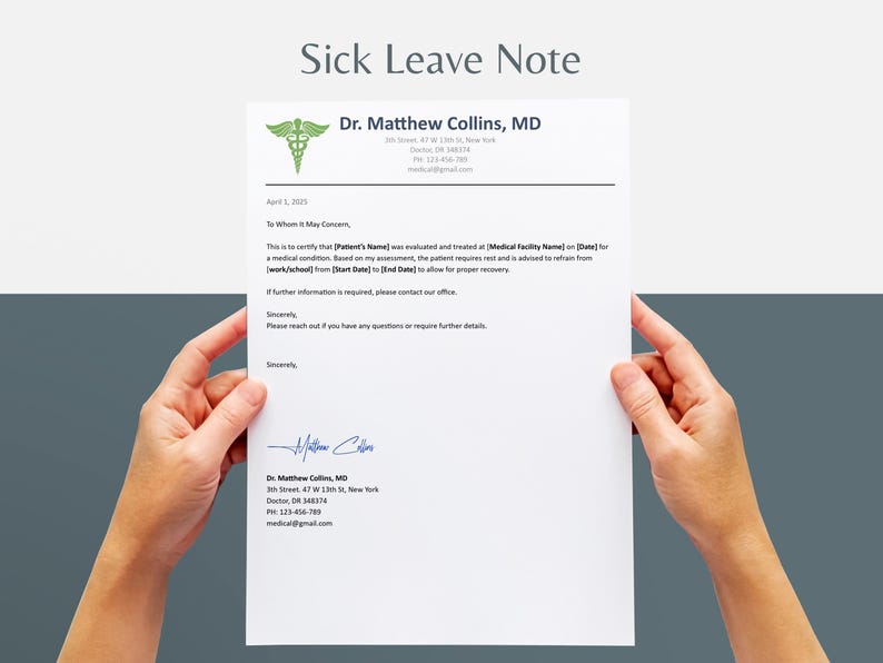 Editable Doctor Note Template, Printable Medical Excuse Note for Work ...