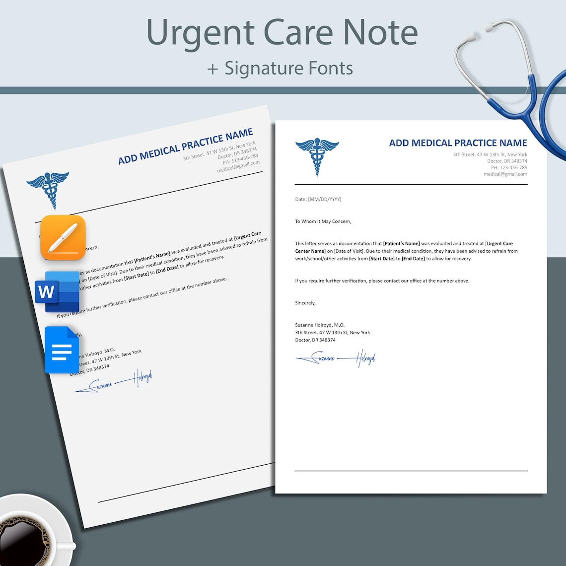 Editable Urgent Care Note: Work & School Leave Note (word, Google Docs ...