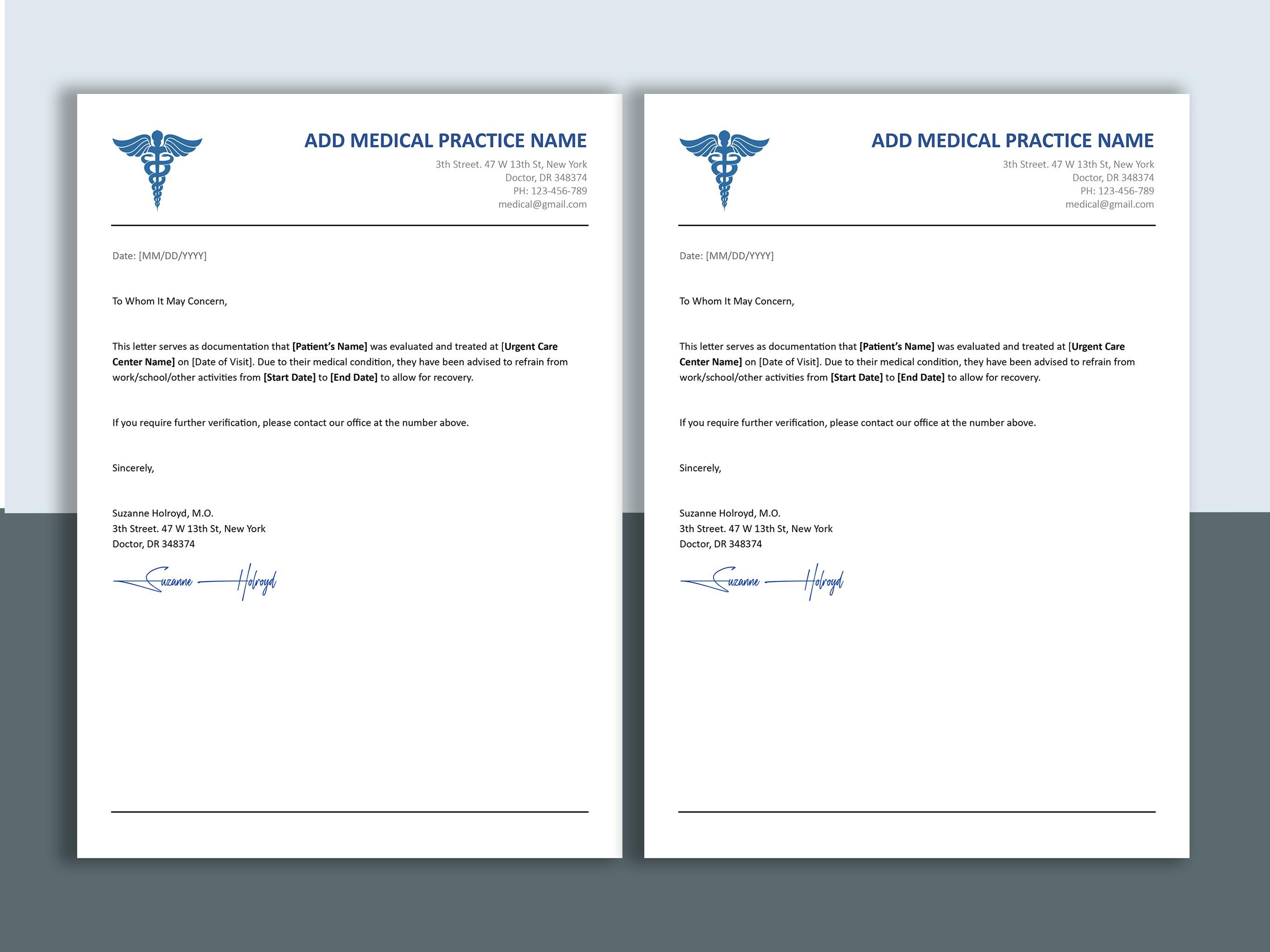Editable Urgent Care Note: Work & School Leave Note (word, Google Docs ...