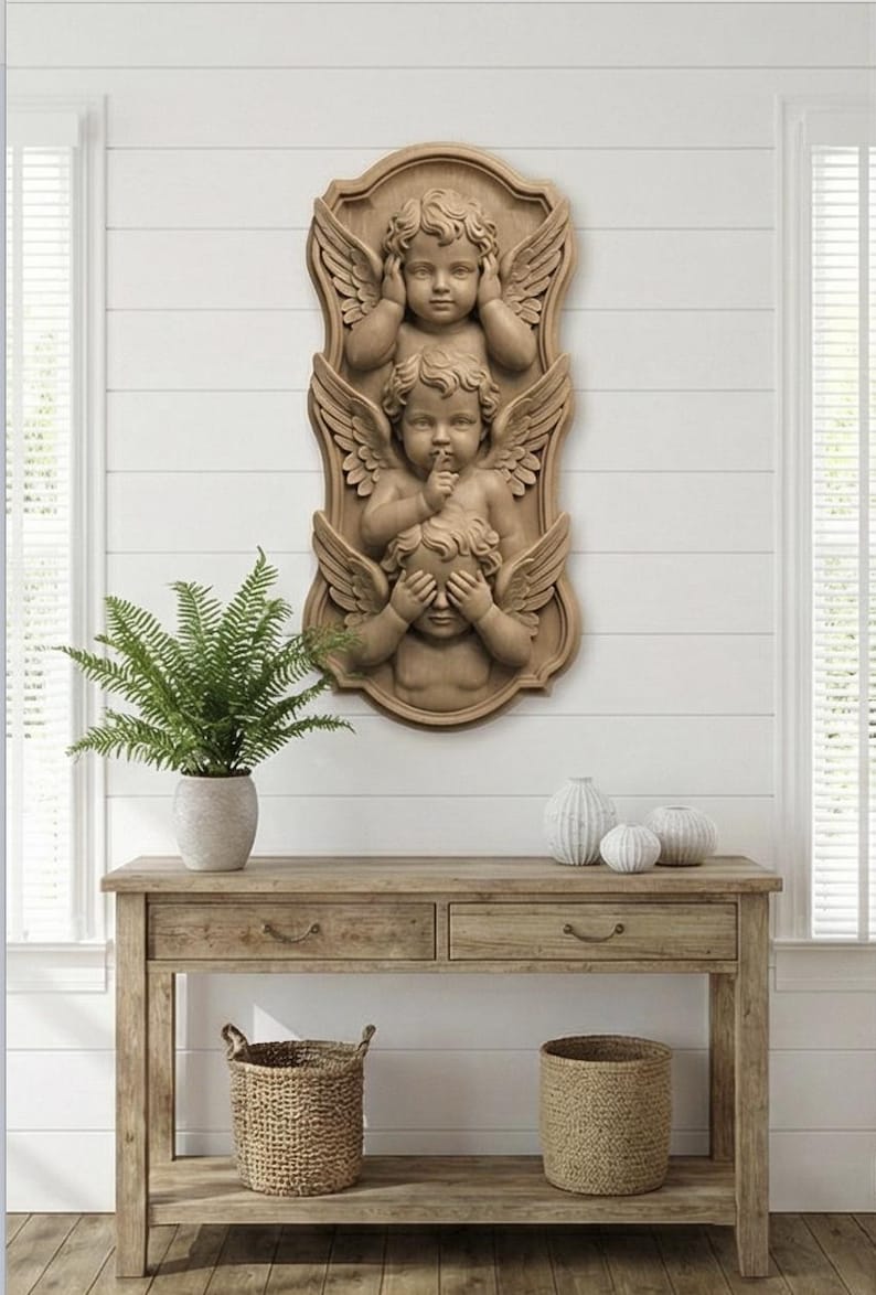 Silent Cherubs Trio 3D Relief – STL File for CNC & 3D Printing. Angel ...