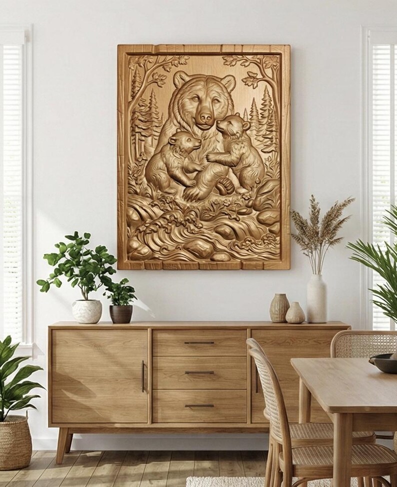 Bear Mother With Her Cubs 3D Relief – STL File for CNC & 3D Printing ...