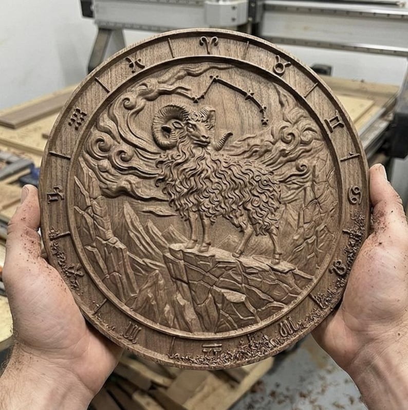 Aries Zodiac 3D Relief – STL File for CNC & 3D Printing. Astrology Wall ...