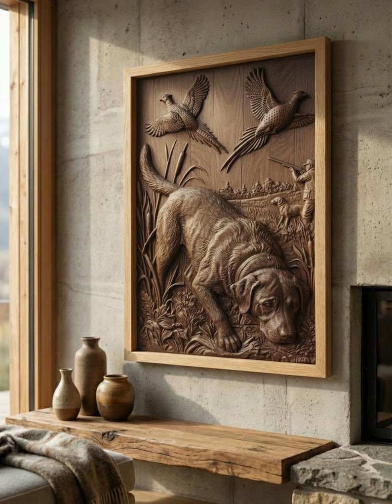 Labrador Hunting 3D Relief – STL File for CNC & 3D Printing. Wildlife ...